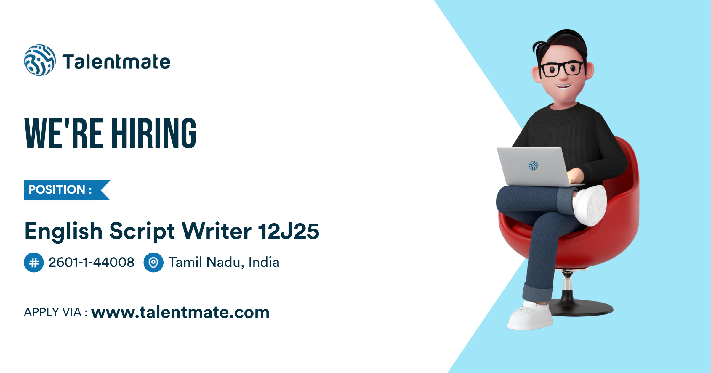 English Script Writer 12J25 Jobs in Tamil Nadu, India